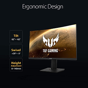 Asus TUF Gaming VG32VQ 32” Curved Gaming Monitor FreeSync HDR Elmb Sync 1440P 144Hz 1ms Eye Care with DP HDMI (Renewed)