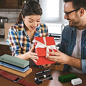 Greenual Knife Sharpening Stone Set Premium 4 Side Grit 400/1000 3000/8000 Whetstone Knife Sharpener Wet Stones Chisel Sharpening Kit Stones Leather Strop Honing Guide for Sharpeners Knives
