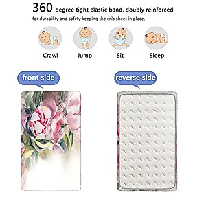 Peony Themed Fitted Crib Sheet,Standard Crib Mattress Fitted Sheet Soft Toddler Mattress Sheet Fitted-Crib Mattress Sheet or Toddler Bed Sheet,28“ x52“,Dark Pink Slate Brown Dusk and Dried Rose