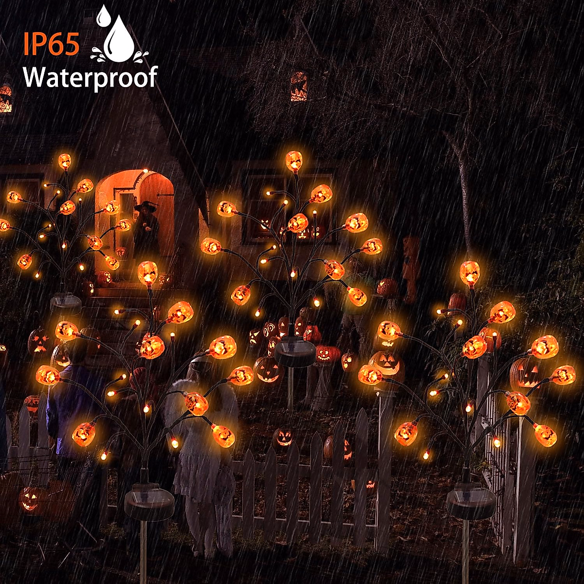 2 Packs 40LED Solar Halloween Pumpkin Stake Lights, 2 Modes Orange Pumpkin Halloween Lights, Waterproof Halloween Pumpkin Decorations for Halloween, Thanksgiving Fall Garden Yard Pathway Walkway