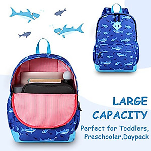 VASCHY Toddler Backpacks Boys, Lightweight Water Resistant Daycare Preschool Backpack for Little Boys and Girls w Chest Strap Ocean Shark