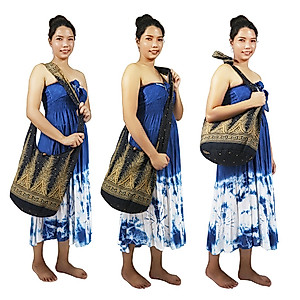 Lovely Creations Hippie Boho New Elephant Crossbody Bohemian Gypsy Sling Bag Shoulder Bag Large Size (Peacock L Black)