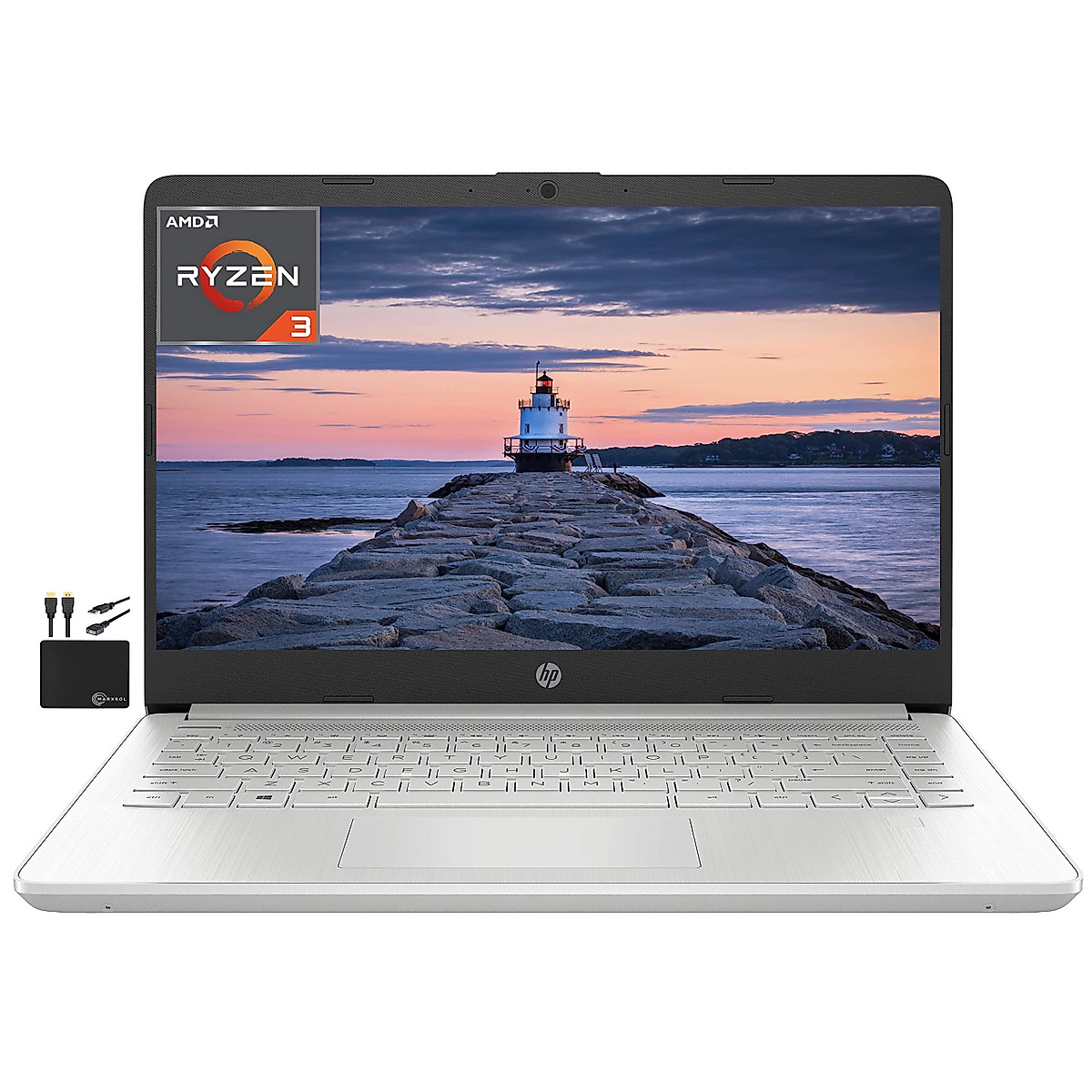 HP 2022 Newest 14'' HD Laptop Computer, AMD Ryzen 3 3250U (Upto 3.5GHz, Beat i5-7200U), 32GB RAM, 1TB SSD, HD Webcam, WiFi, Bluetooth, HDMI, USB-A&C, 10+ Hours Battery, Win 11+Marxsolcables