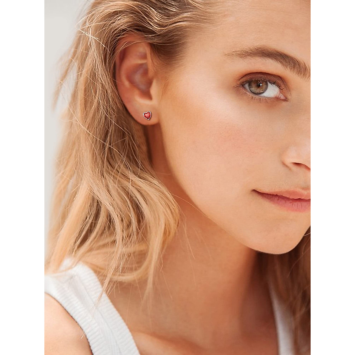 Women Earrings Hypoallergenic 925 Sterling Silver Love Heart Earrings Studs Red Cubic Zirconia Ruby Gemstone July Birthstone Stud Earrings for Sensitive Ears