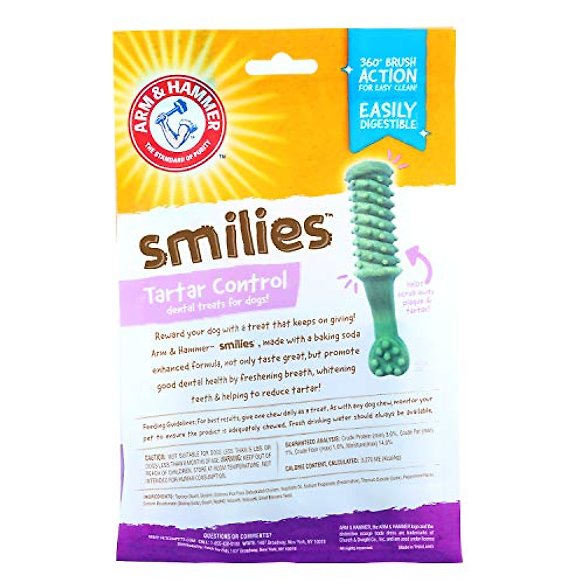 Arm & Hammer for Pets Smilies Dental Chews for Dogs | Dental Chews Fight Bad Dog Breath, Plaque & Tartar Without Brushing | Fresh Mint Flavor, 8 Pieces Dog Dental Treats, 4 Pack