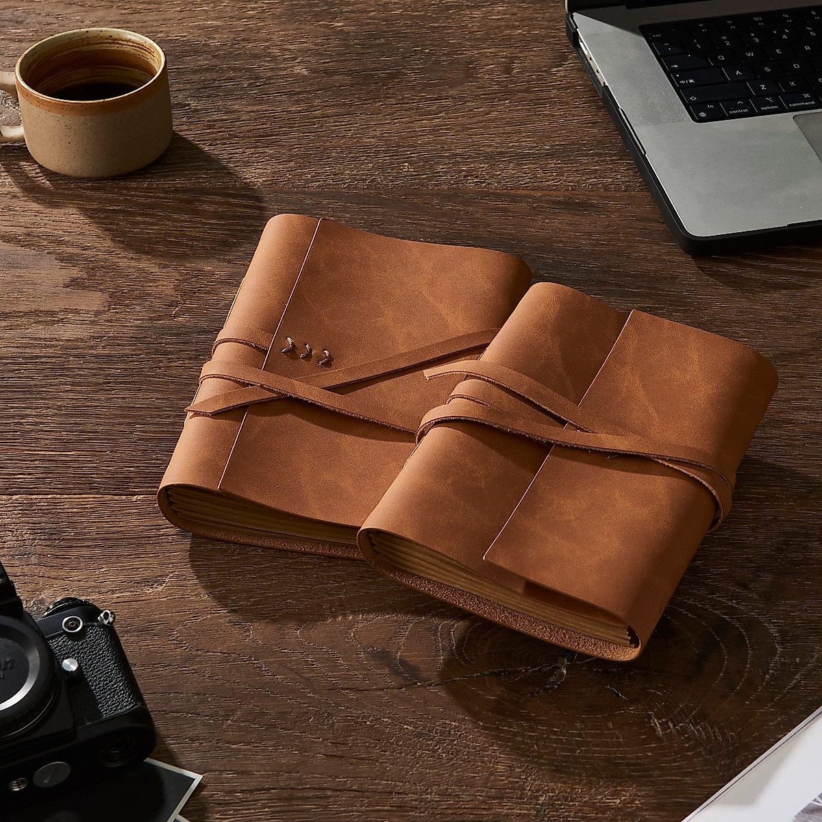 MAYBELL Leather Journal for Writing 5"x 7", Genuine Leather Bound Journal for Men Women, 200 Lined Pages Leather Notebook for Traveling (Brown)