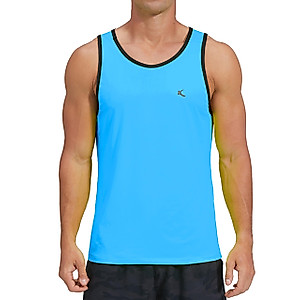 KPSUN Men's Quick Dry Swim Tank Tops Workout Athletic Gym Bodybuilding Fitness Sleeveless Beach Shirts Big and Tall(Sky Blue,L)