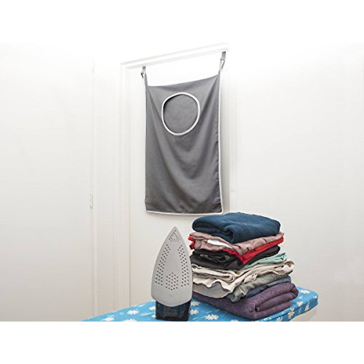 Urban Mom Door Hanging Laundry Hamper with Stainless Steel Hooks (Gray)
