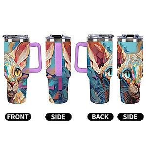 Sphynxs Cat Print 40 Oz Car Cup Stainless Steel Travel Mug Leak-Proof Insulated Tumbler with Handle Violet-style