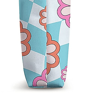 Retro Groovy Flower Hippie Daisy 60s Turquoise Checker Tote Bag