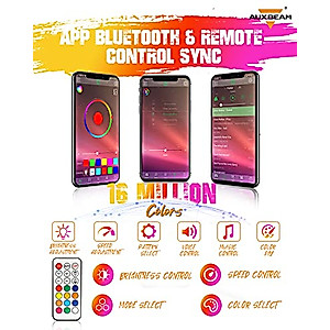 Auxbeam 8 Pods RGB LED Rock Lights + 3FT RGB LED Lighted Whips w/Brake & Turn Signal Light 2Pcs, Bluetooth Multicolor Neon Accent Lights for ATV UTV SUV Trucks Boat