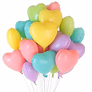 Golray 24pcs 18 Inch Heart Foil Balloons Love Red Colorful Mylar Balloon for Valentine Day Decorations Backdrop Balloons Wall Romantic Night Proposal Wedding Anniversary Valentine Party Decor (Macaron)