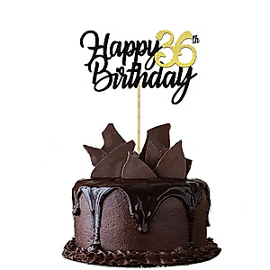 Happy 36th Birthday Cake Toppers Glitter 36th Anniversary Cake Topper 36 Years Loved Bday Decorations 36 Gold Birthday Cake Decorations Thirty-six Party Supplies for Women Men(Black Gold)