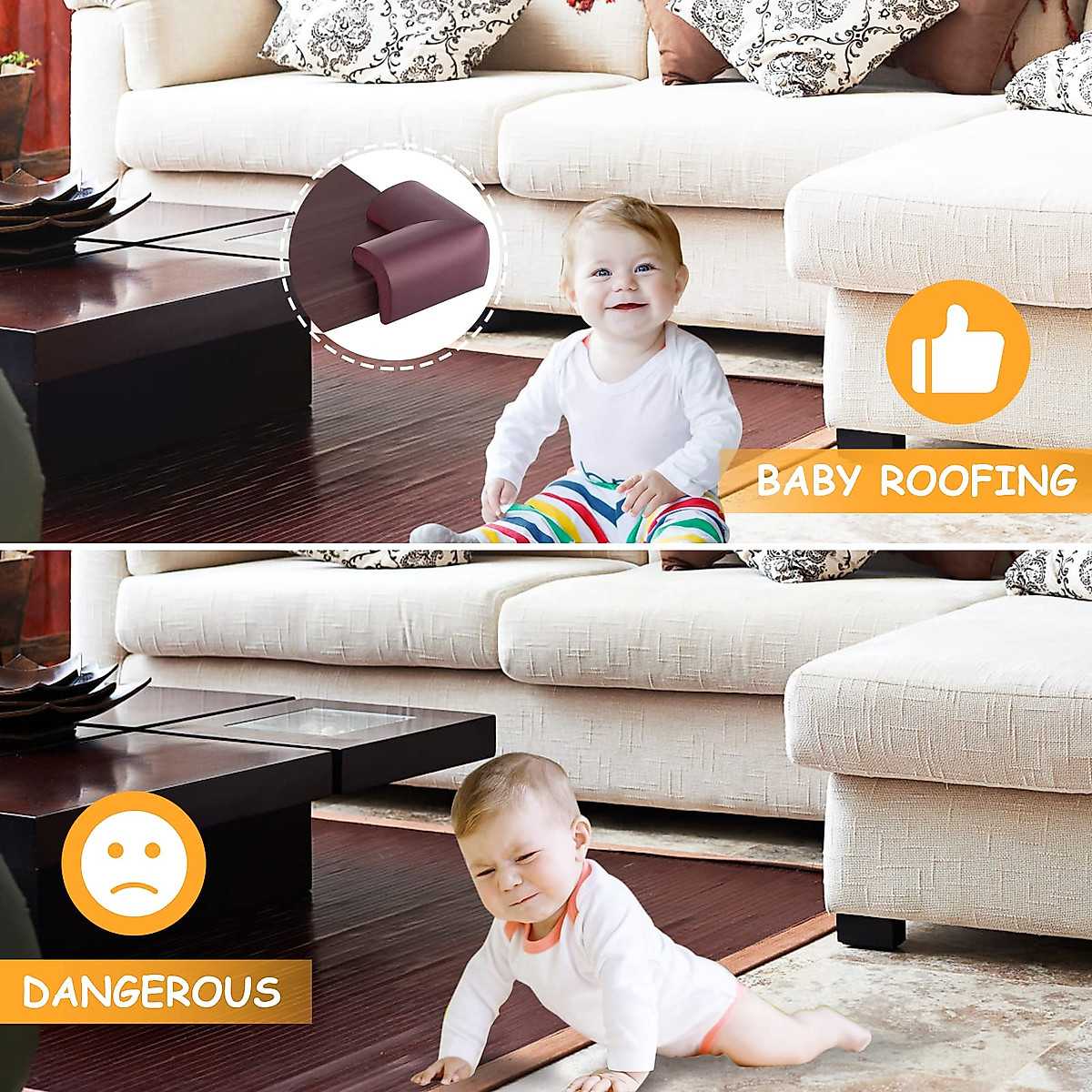 PRObebi Corner Protector Baby 10 Pack - Baby Proofing Corner Guards - Extra Large Edge Protector for Baby for Table, Stair, Cabinet - Brown