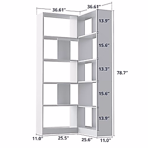 Cozy Castle 78" Tall Corner Bookcase,5 Tier Corner Bookshelf with L Shaped Design, Modern Display Corner Shelves for Living Room, Bedroom and Office, White