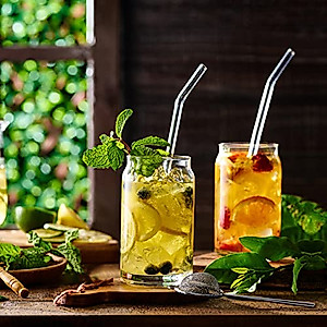 Drinking Glasses Set of 4 - Can Shaped Glass Sake Cups with Straws, 16oz Iced Coffee Glasses, Iced Tea Glasses, Tumbler Cup, Cocktail Glasses, Whiskey Soda Clear Water Cup, Beer Glasses.