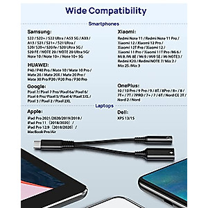 Adapter USB C to 3.5mm Headphone and Charger, 2 in 1 Type C to 3.5mm Audio Aux Adapter - PD 60W Fast Charging - Compatible with Samsung Galaxy S23 / S22 / S21 / A53 / A33,Pixel 7/7 Pro / 6