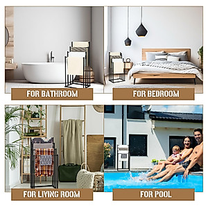 Suzile 4 Tier H Freestanding Towel Rack for Bathroom Metal Floor Standing Blanket Holder Drying Rack, Sturdy and Easy to Move for Outdoor Pool Bath Tub Shower Storage, Black