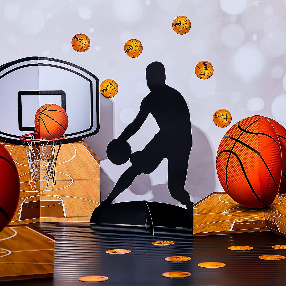 24 Pieces Basketball Centerpieces Basketball Table Decorating Slam Party Supplies Basketball Player Silhouette Basketball Cutouts Basketball Graduation Rave Party Decorations for Birthday Baby Shower