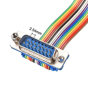 uxcell® IDC Rainbow Wire Flat Ribbon Cable DB15 Male to DB15 Female Connector 2.54mm Pitch 11.8inch Length