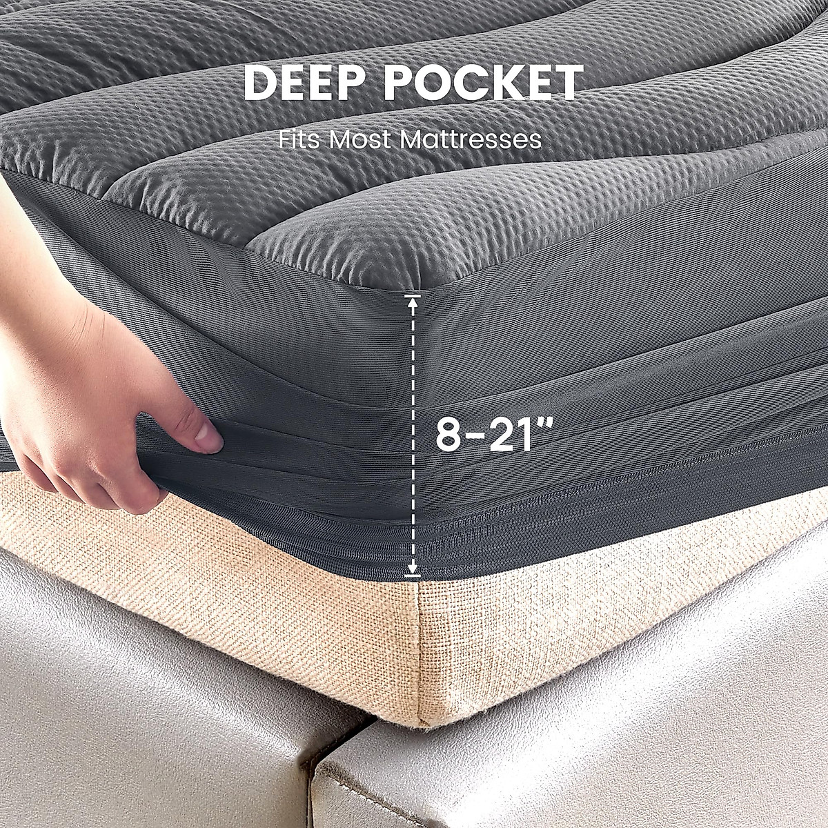 SLEEP ZONE Twin Waterproof Mattress Protector, College Dorm Mattress Pad, Fluffy Mattress Cover, 39 x 75 Inches (Grey, Twin)