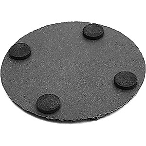 Juvale Round Black Slate Stone Coasters Set with Steel Stand (3.8 Inches, 8 Pack)