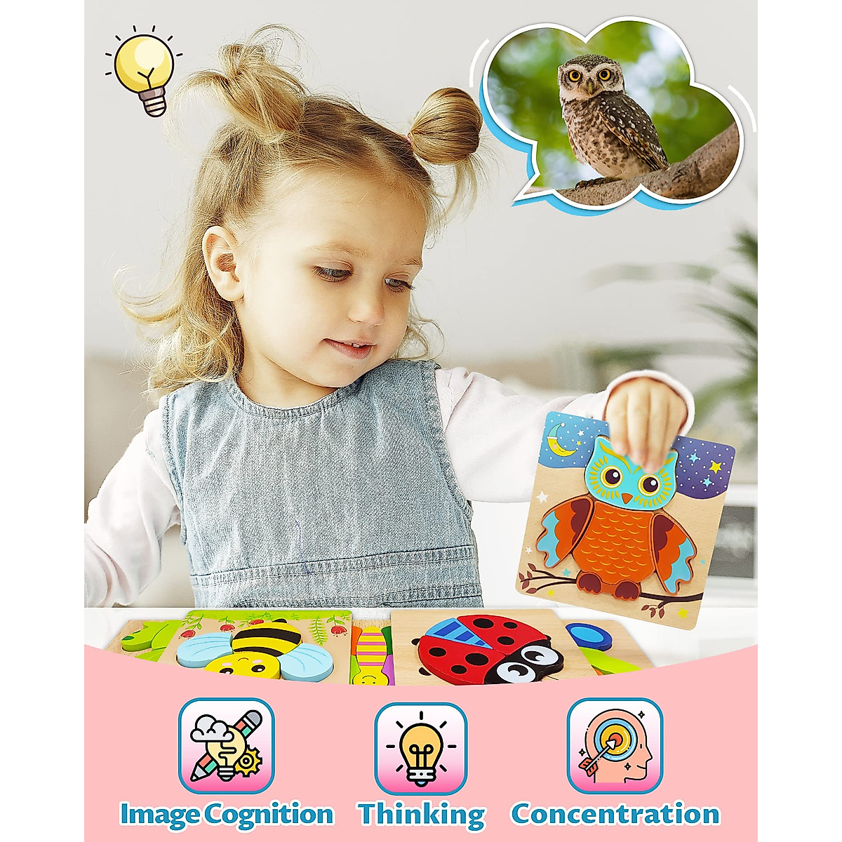 Bekayshad Wooden Puzzles Toddler Toys Gifts for 1 2 3 Year Old Boys Girls, Animal Jigsaw Puzzles Montessori Toys, Learning Educational Christmas Birthday Gifts for Girls Boys Ages 1-3