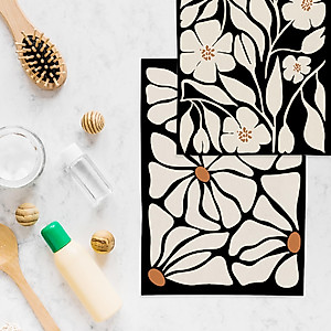 WFSM Boho Floral Kitchen Towels Set of 2- Black Floral Hand Towels, Beige Dish Towels, Decorative Kitchen Towels, Botanical Decorative Kitchen Towels, Boho Hand Towels for Bathroom, 16×24 Inches