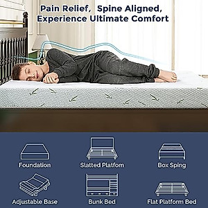 IULULU King Size Mattress, 10 Inch King Mattress in a Box, Gel Memory Foam Bamboo Cover Mattress Green Tea Cooling Medium Firm Bed Mattress for Pain Relief, CertiPUR-US Certified, White