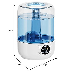 HiLIFE Humidifiers for Bedroom, 3L Ultrasonic Cool Mist Humidifiers for Home Baby Nursery & Plants, Quiet Top Fill Air Humidifier Lasts Up to 30 Hours, Auto Shut-Off, Filterless