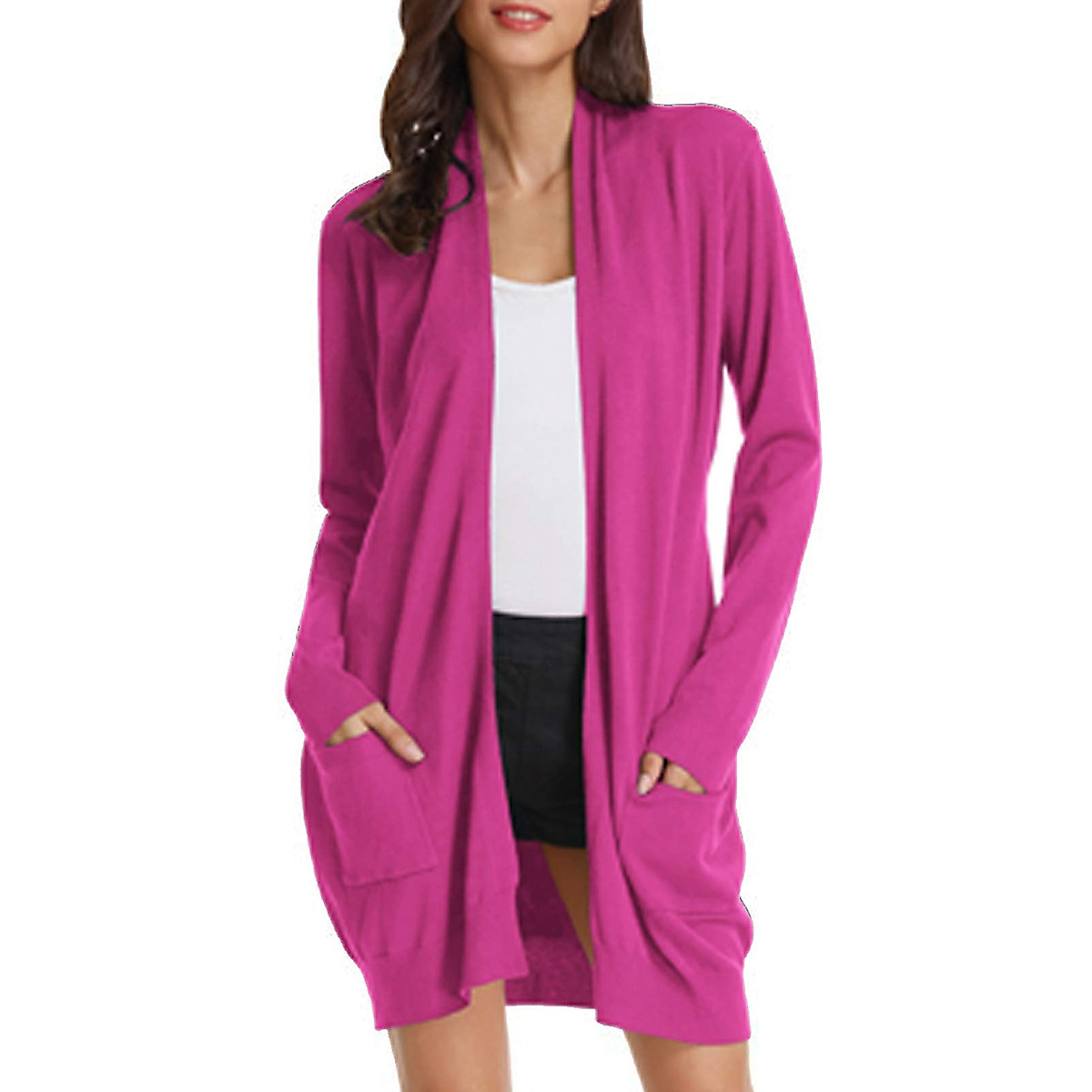 GRACE KARIN Women's Plus Size Long Sleeve Soft Knit Cardigan Sweater(3XL,Magenta)