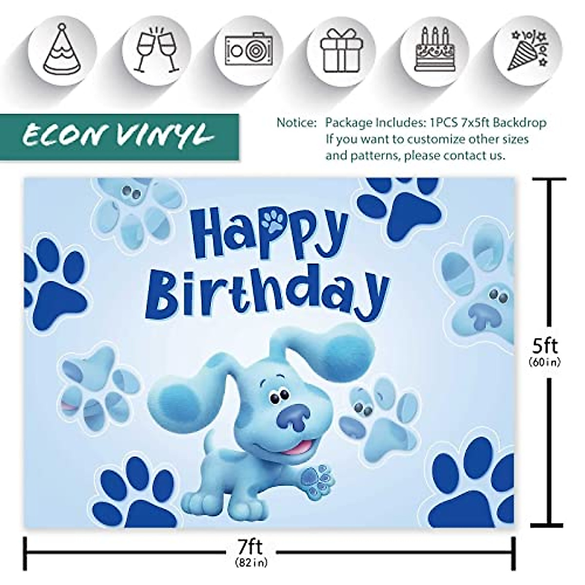 Seasonwood 7x5ft Happy Birthday Blues Dog Backdrop for Boys Birthday Party Photography Background Baby Kids Bday Blue Pet Paw Banner Decorations Cake Table Photo Booth Props