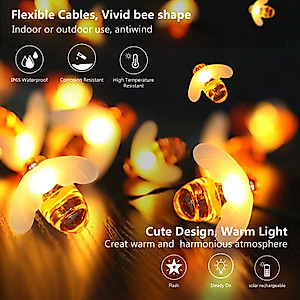 Solar string lights, 14.7Ft 2 Modes Copper Wire Outdoor String Lights 30 LEDs, Solar Bee Fairy Lights for Garden Decor, Party, Wedding, Xmas, Decoration, Yard, Patios, Indoor, Bedroom, etc (1 Pack)