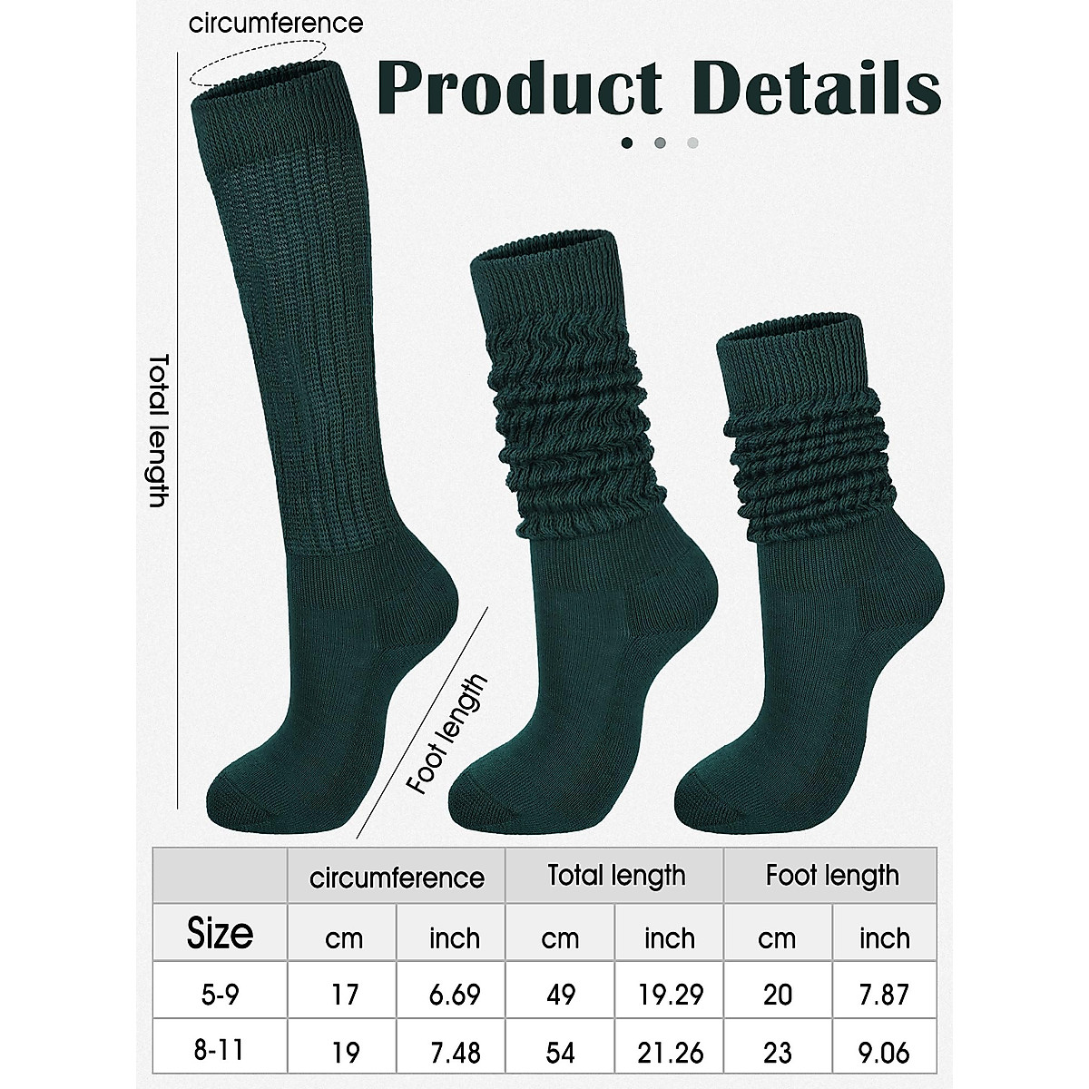 Bencailor 6 Pairs 80s 90s Women Slouch Socks Soft Knee Long Scrunch Socks Cotton Knit Stacked Socks Boot Socks for Women Men(Dark Colors,5-9)