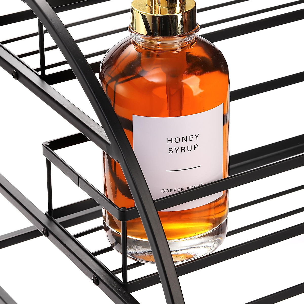 SOUJOY Coffee Syrup Rack Organizer, 9-12 Bottles Wine Holder Stand, 3-Tier Metal Wire Countertop Storage Rack, Freestanding Shelves for Coffee Bar Station, Kitchen, Syrup Wine Dressing Cocktail