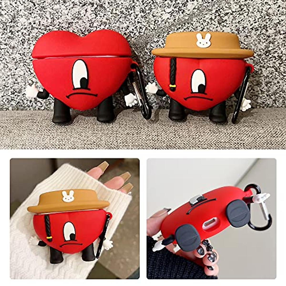 2Pack Cute Airpods Pro 2nd Generation Case Cover, Funny Kawaii Silicone Airpods Pro 2 Case Cute, 3D Bad Bunny Aesthetic Cool Case for AirPods Pro 2 with Keychain for Men Women