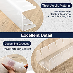 Yezow 2 Pack Hat Stand for Baseball Caps Display and Organizer, No Install Acrylic Hat Holder for 14 Baseball Caps for Bedroom, Closet, Dresser,Entrance (Clear)