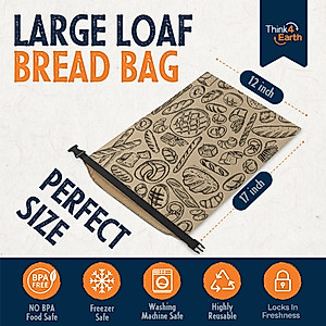 THINK4EARTH - 2 Packs Bread Bags, Bread Bags for Homemade Bread Loaf, Freezer Bread Storage Bag, Bread Container, Reusable Food Storage Bag, Large Bread Bags for Homemade Bread with Double Lining.
