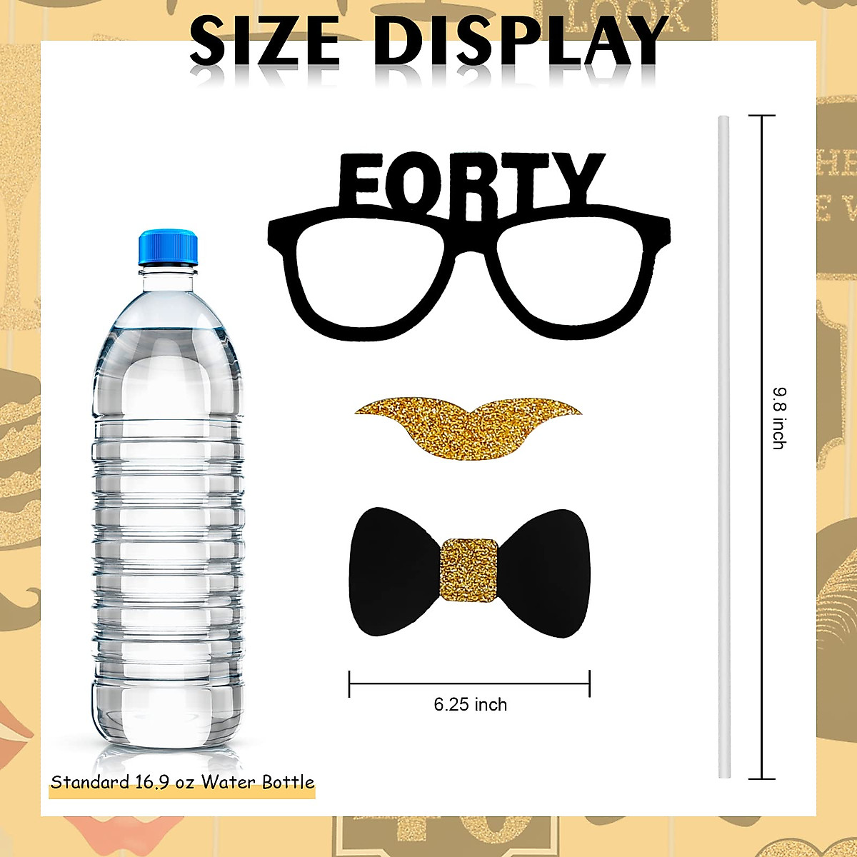 Adult 40th Birthday Photo Booth Props(41Pcs) for Her Him Cheers to 40 Years Birthday Party, Gold and Red Decorations,40th Happy Birthday Party Supplies for Men Women