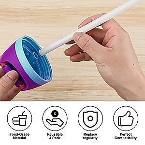 2pcs Replacement Stopper Compatible with Owala FreeSip 24oz 32oz, with 4pcs Straws & 1pcs Straw Cleaning Brush, Water Bottle Top Lid Replacement Parts Bottle Cap Seal Gasket Spill Proof Accessories