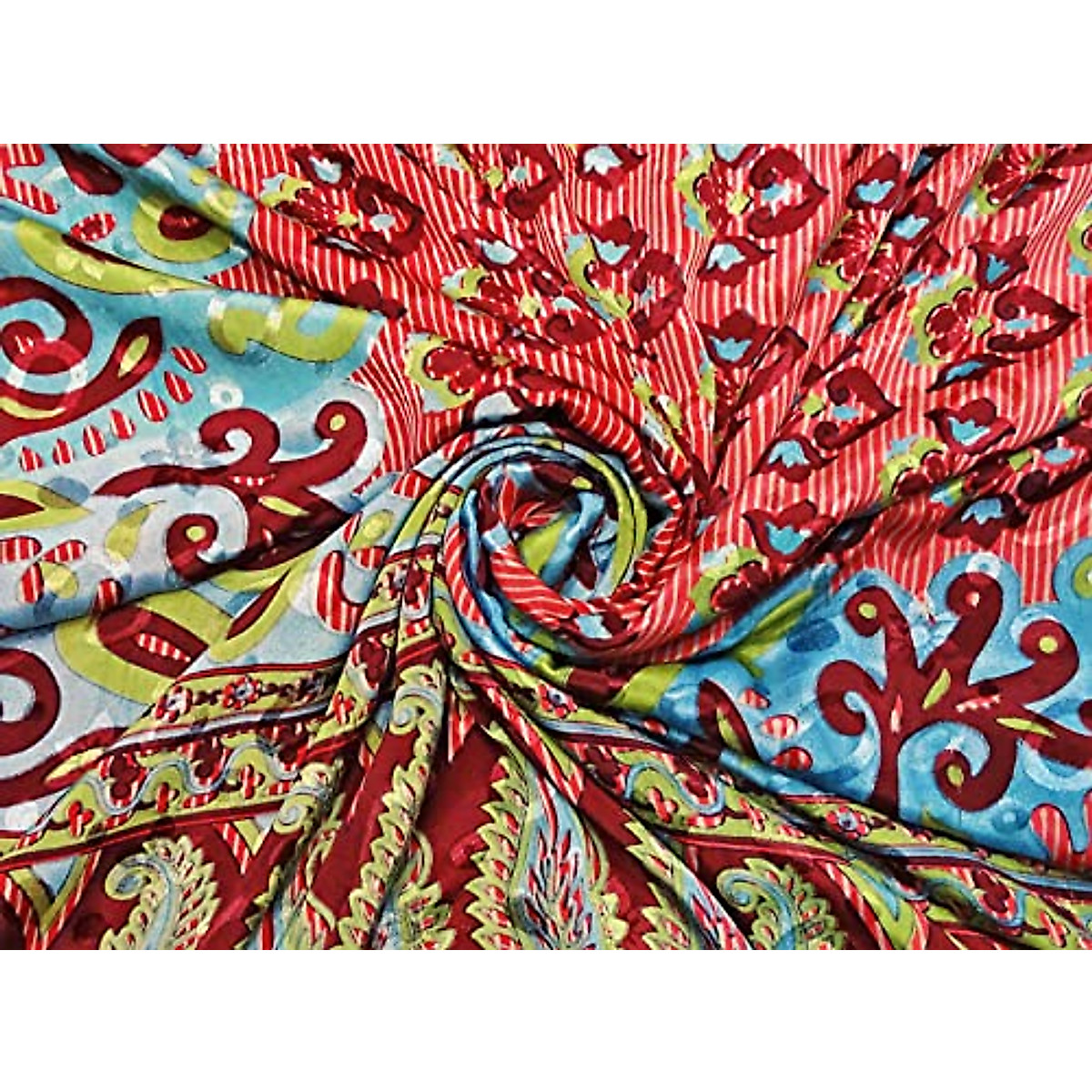 Peegli Women's Vintage Red Floral Saree Indian Crepe Silk Sari 5 Yards DIY Fabric