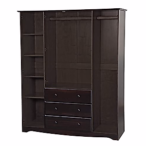 Palace Imports 100% Solid Wood Family Wardrobe/Armoire/Closet, Java. 3 Clothing Rods Included. NO Shelves Included. Optional Shelves Sold Separately. 60.25" w x 72" h x 20.75" d