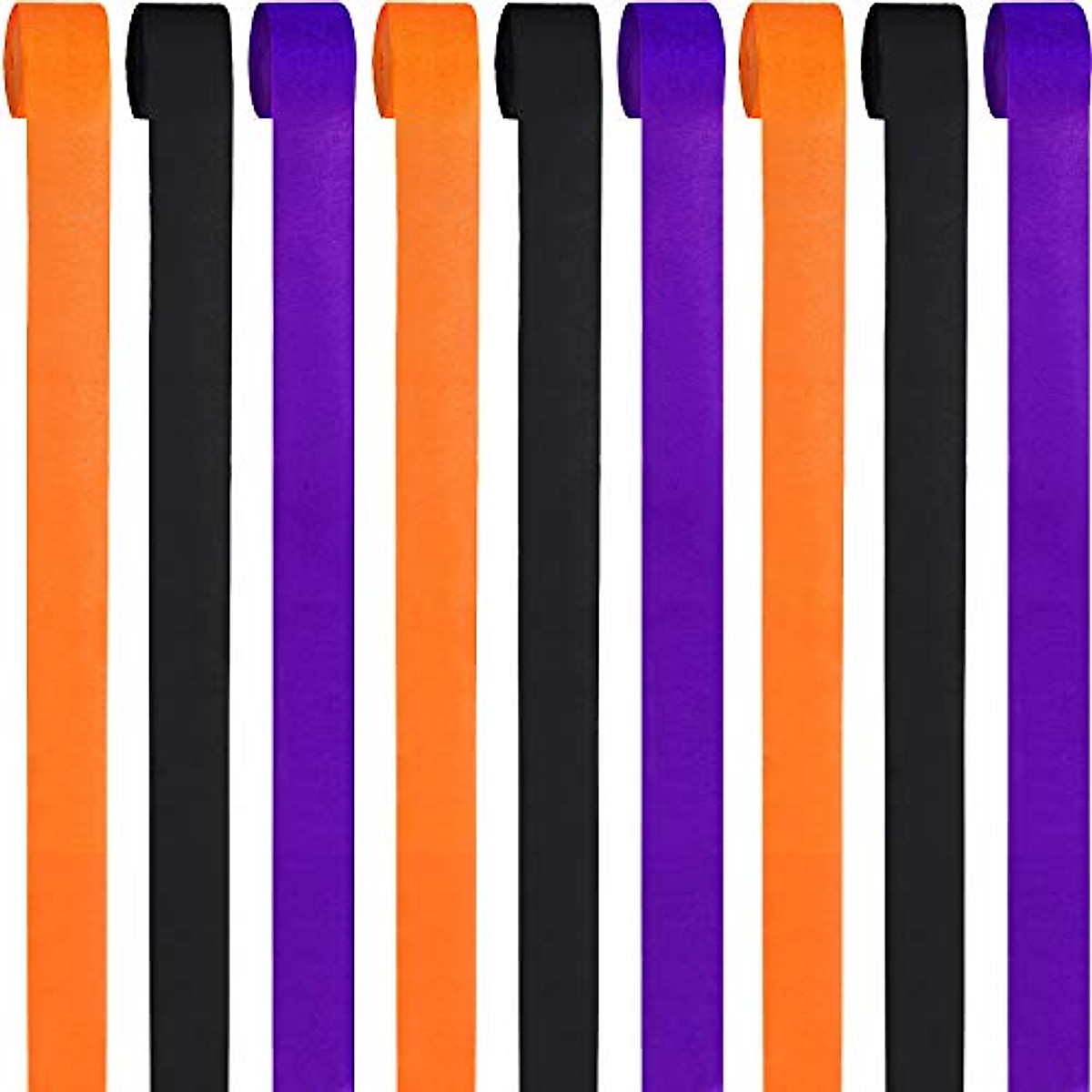 984 Feet Totally Crepe Paper Streamers Halloween Party Crepe Paper Roll Orange Purple Black Streamers for Halloween Decorations Party Supplies, 12 Rolls