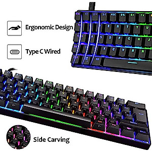 ZIYOU LANG MK21 Portable 60% Mechanical Gaming Keyboard Untra-Compact Type-c Wired with Light Up Chroma LED Backlit Non-Conflict 61 Key TKL Ergonomic for PS4 PS5 PC Mac Windows(Black/Blue Switch)