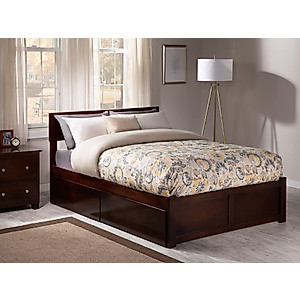 AFI Orlando Full Platform Bed with Flat Panel Footboard and Turbo Charger with Urban Bed Drawers in Walnut