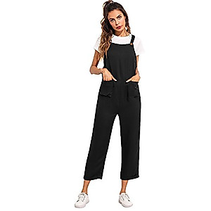 Verdusa Women's Adjustable Straps Jumpsuit Overalls with Pockets Black XL
