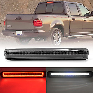 NSLUMO Led Third Brake Light Replacement for 1997-2003 F150 F250 2000-2005 F'ord Excursion Euro Smoked Lens Red LED Strobe 3rd Brake Center High Mount Stop Lamp White Cargo Light Kit OEM FO2890102