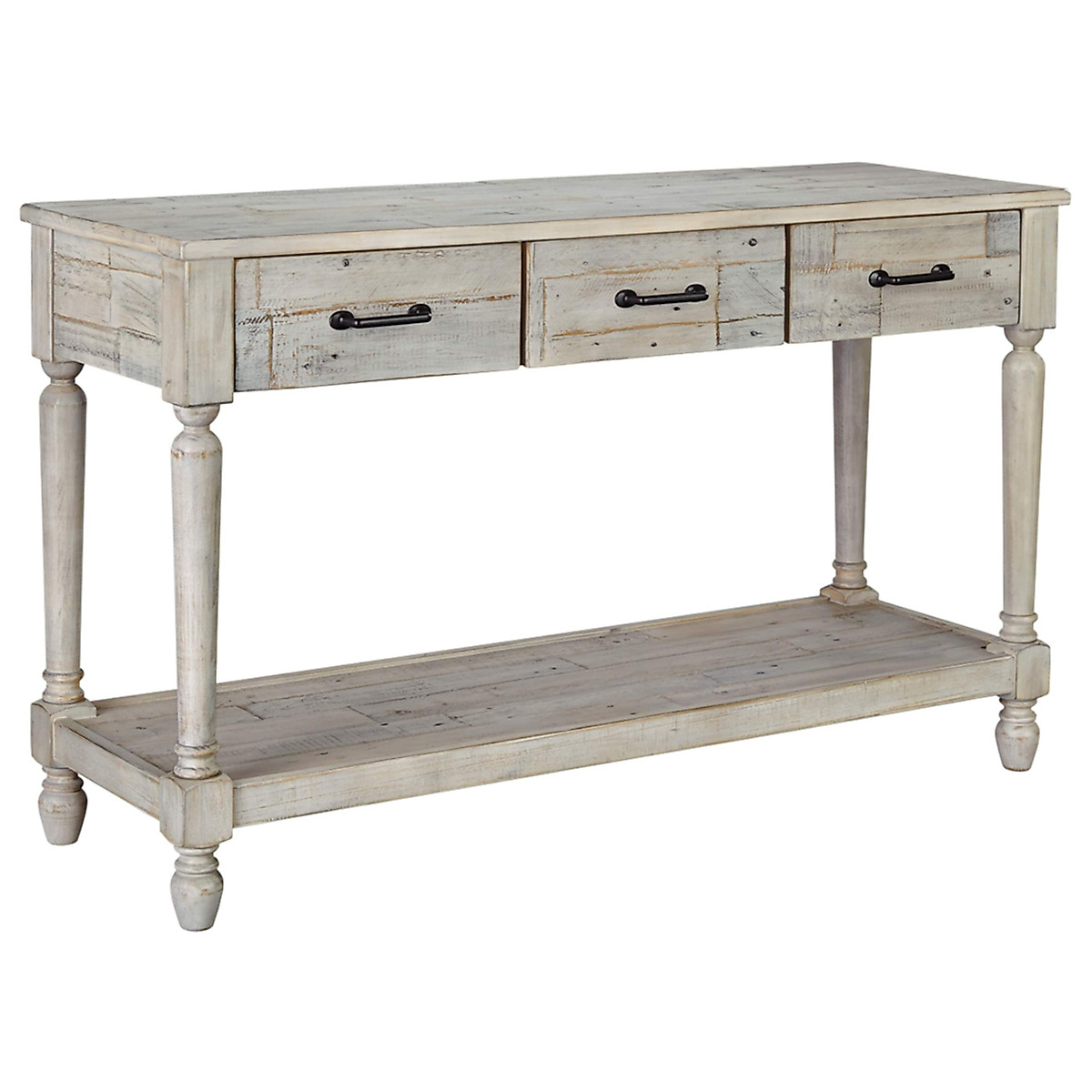 Signature Design by Ashley Shawnalore Farmhouse Solid Pine Wood Sofa Console Table, Whitewash