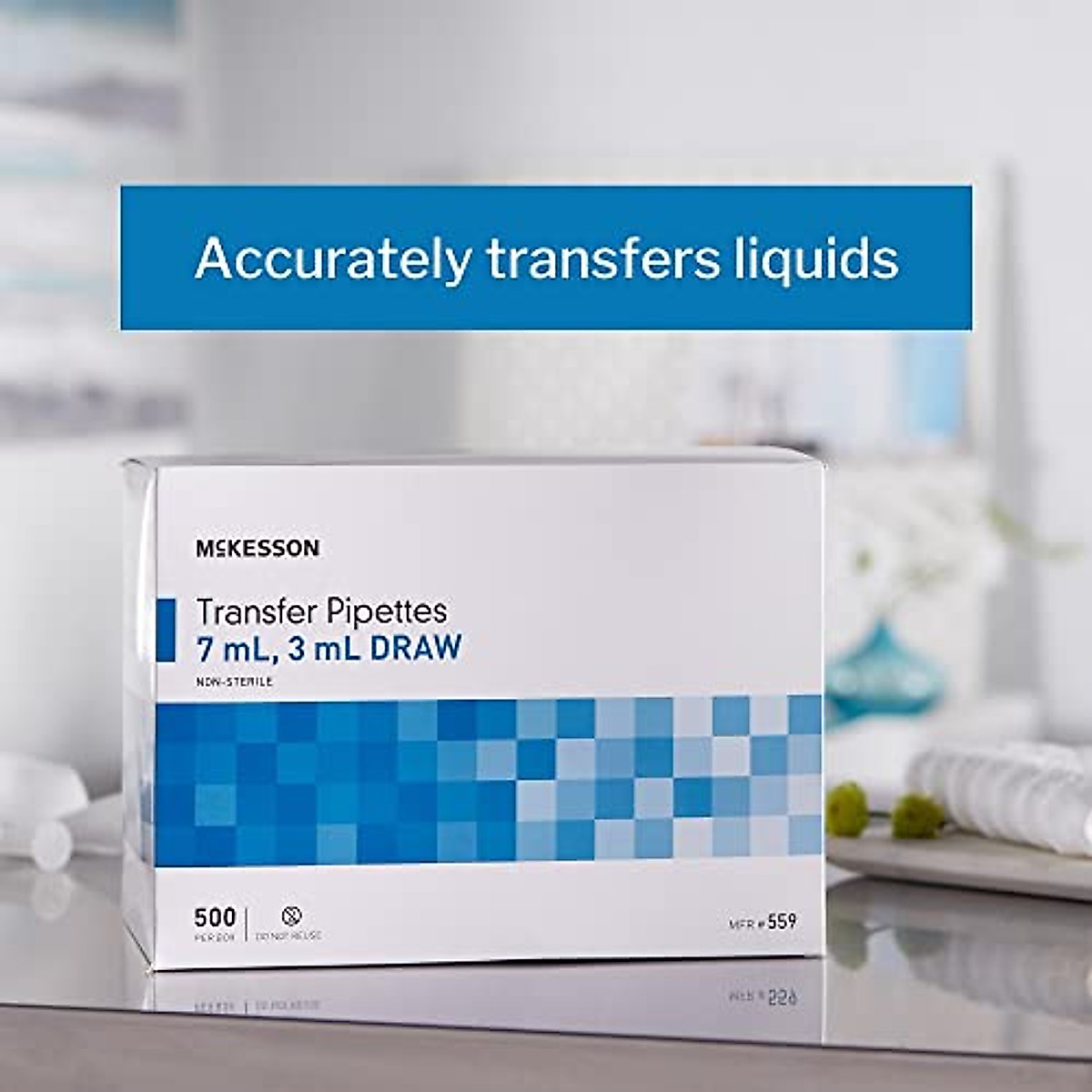 McKesson Transfer Pipette, Non-Sterile, 7 mL Capacity 0.5 mL to 3 mL Graduation Increments, 500 Count, 10 Packs, 5000 Total