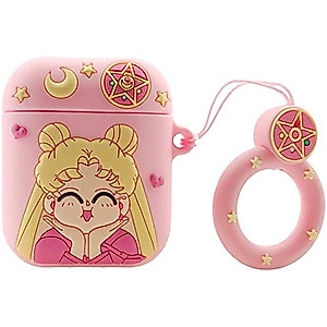 SMAIGE Compatible with Airpods 2 and 1 Case with Keychain, Soft Silicone Skin Case Cover Shock-Absorbing Protective Case-Cartoon Cute Design for Girls and Women ( Pretty Girl )